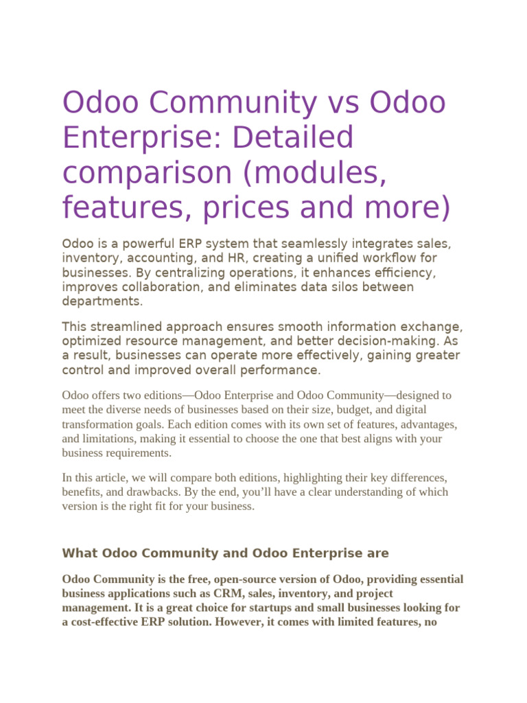 Odoo Community vs Enterprise Overview | PDF | Customer Relationship ...
