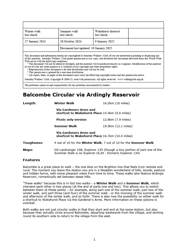Balcombe Circular Via Ardingly Reservoir | PDF | Road | Copyright