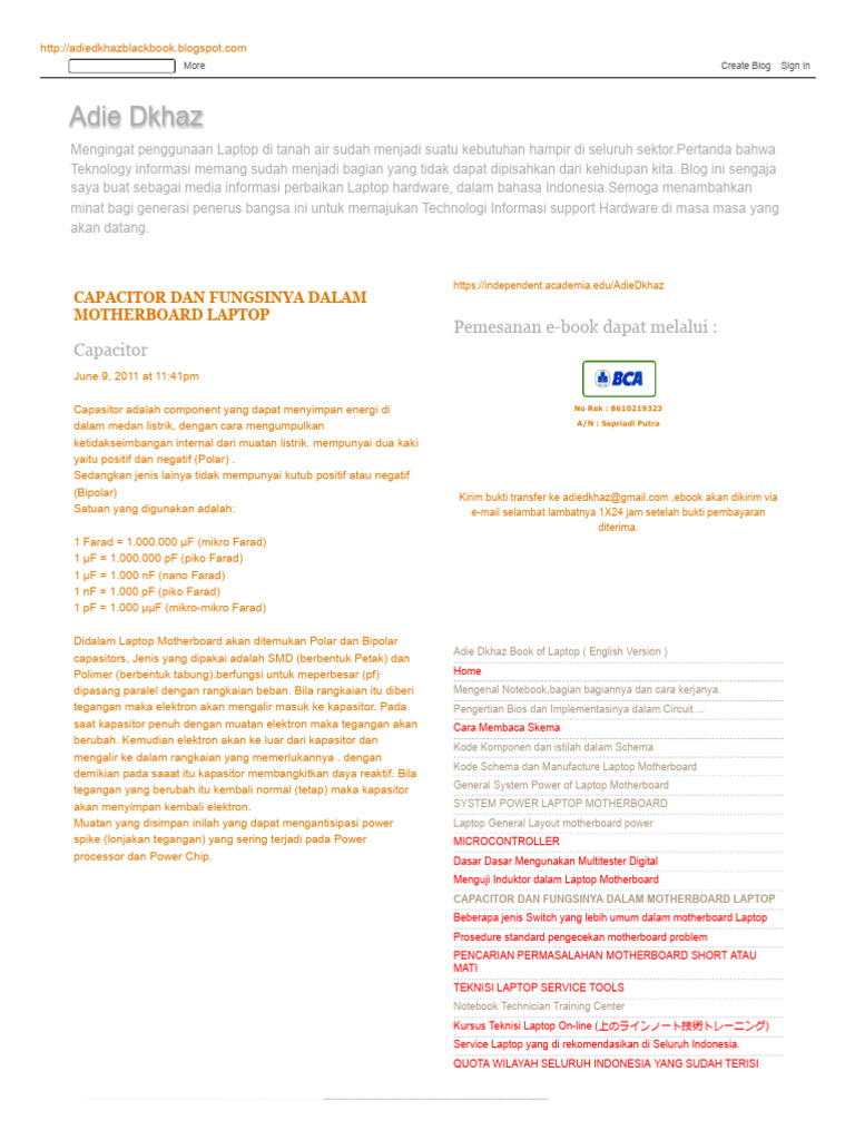 Adie Dkhaz - CAPACITOR DAN FUNGSINYA DALAM MOTHERBOARD LAPTOP | PDF