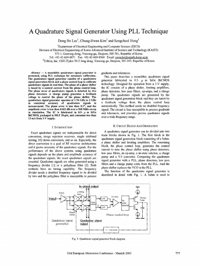 A Quadrature Signal Generator Using PLL Technique | PDF | Detector ...
