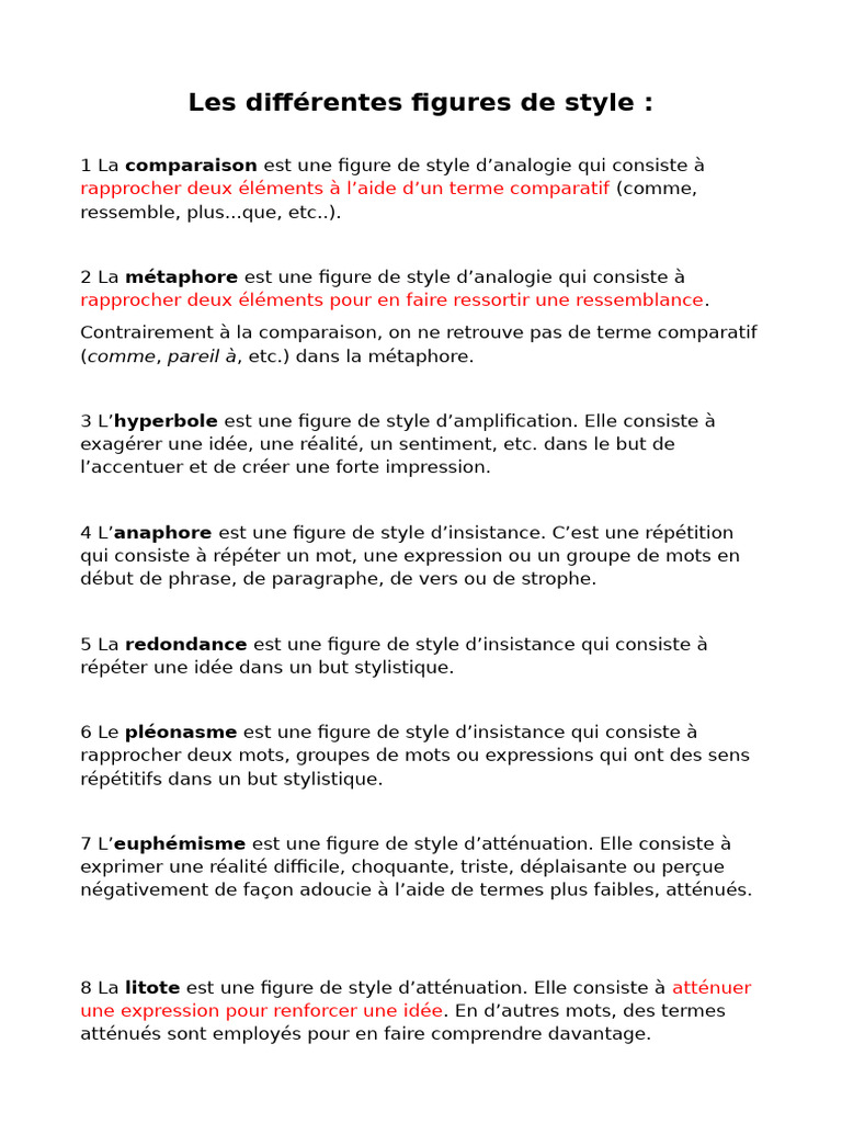 Les figures de style expliquées | PDF | Métaphore | Techniques de ...