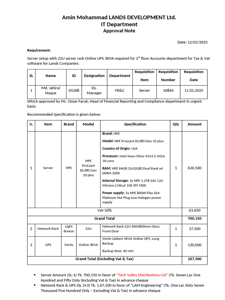 Server and UPS Specifications Approval | PDF | Computer Hardware ...