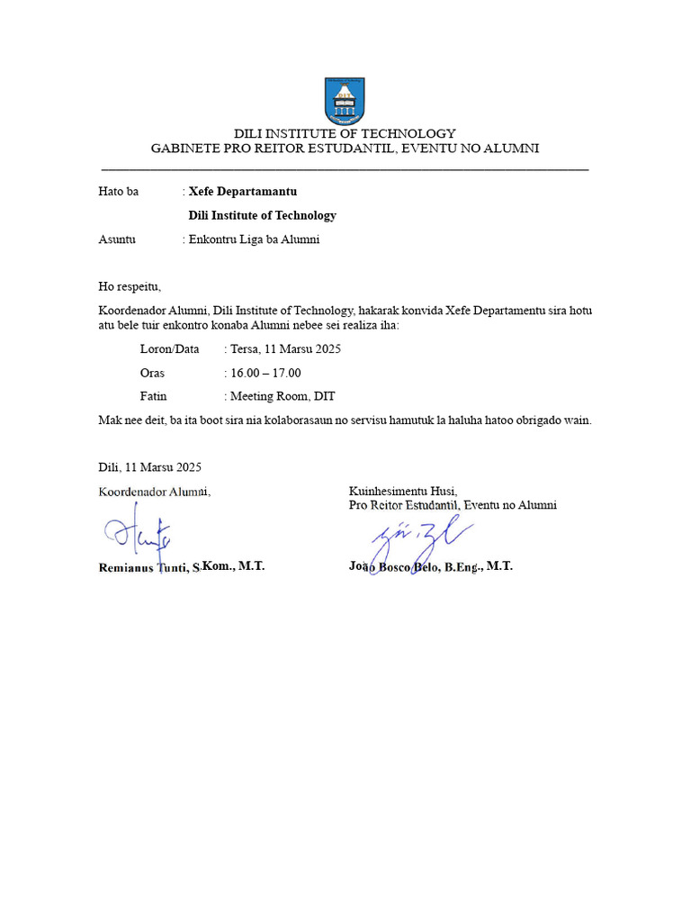 Alumni Meeting Invitation at DIT | PDF