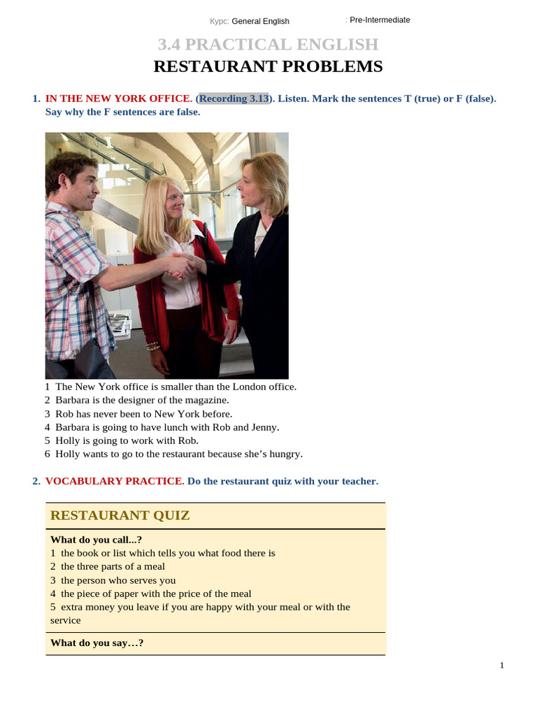 3.4 Practical English (1) | PDF | Cuisine
