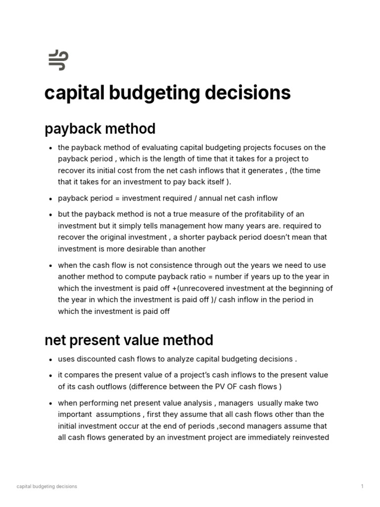 Capital Budgeting Decisions | PDF | Net Present Value | Capital Budgeting