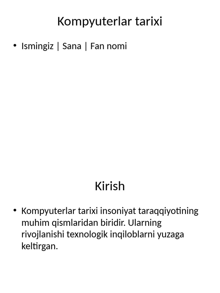 Kompyuterlar Tarixi Slayd | PDF