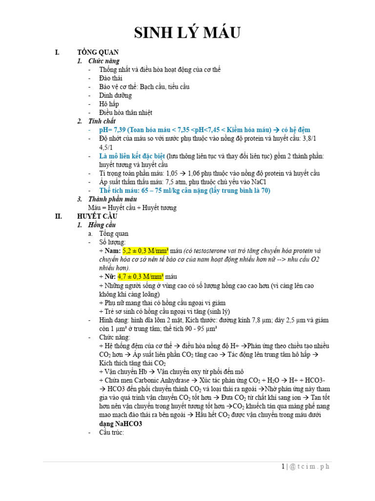 LT - Sinh Lý Máu | PDF