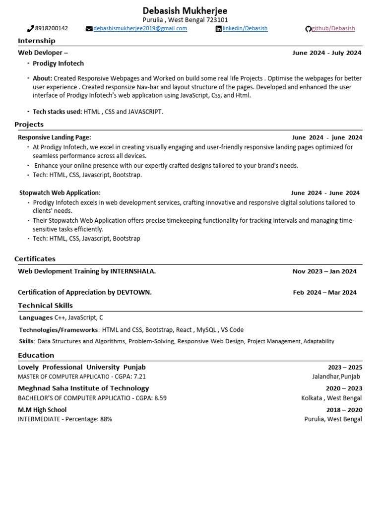 Debasish Mukherjee Specilized CV Original | PDF | Web Development | Bootstrap (Front End Framework)