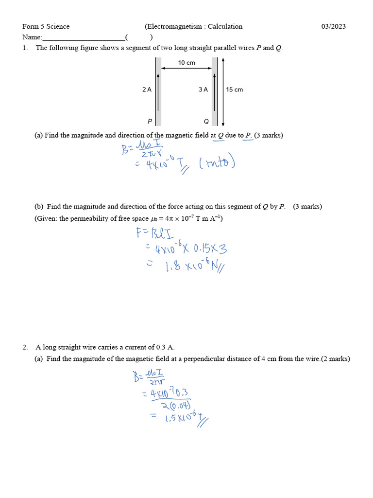 F5S electromagnetism calculation(HW)QP | PDF | Magnetic Field | Quantity