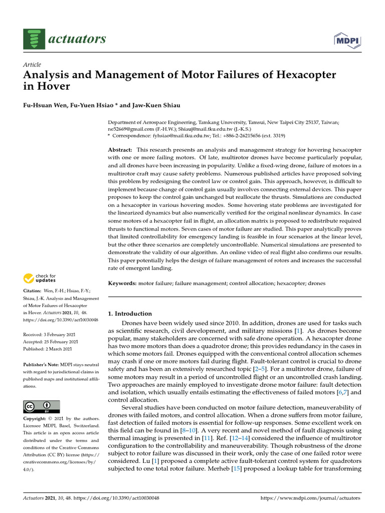 Analysis and Management of Motor Failures of Hexac | PDF | Force ...