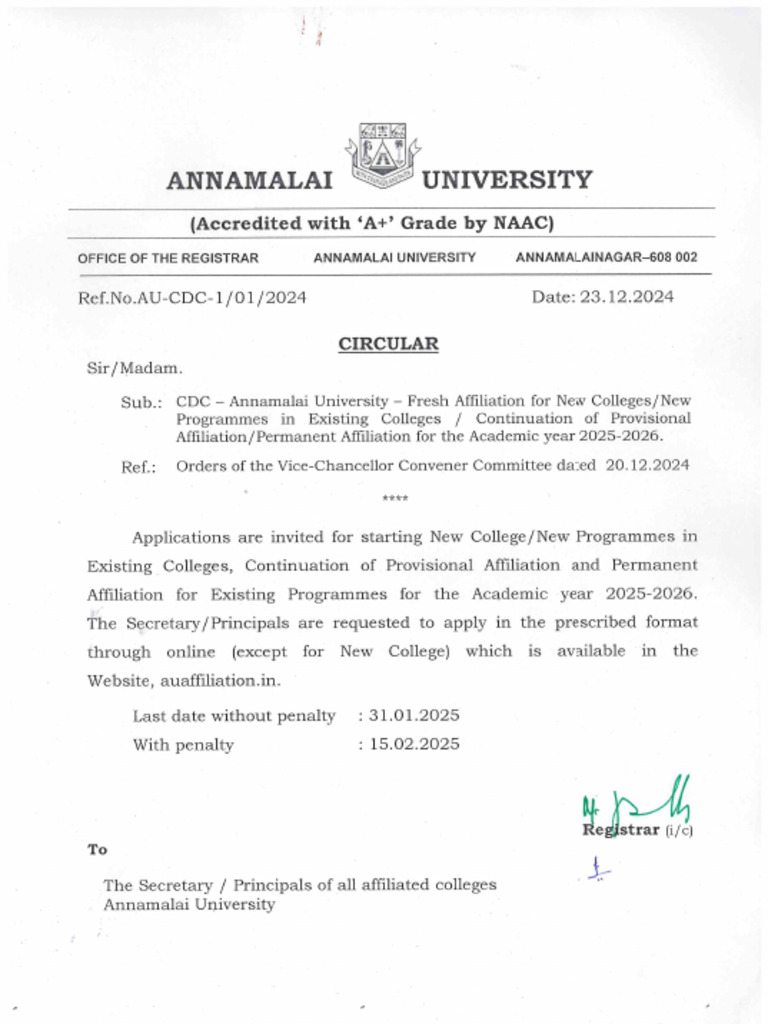Affiliated Colleges Fresh Affiliation For New College | PDF