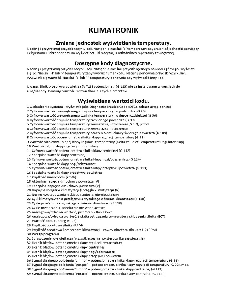 Climatronic - kody-PL | PDF