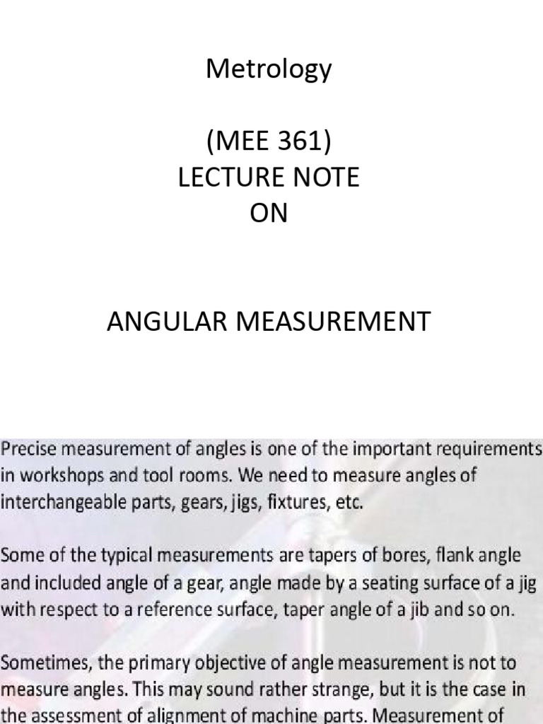 Mee 361 Lecture Note (Angular Measurement) | PDF