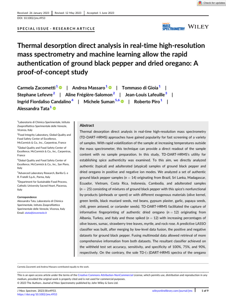 Journal of Mass Spectrometry - 2023 - Zacometti - Thermal Desorption ...