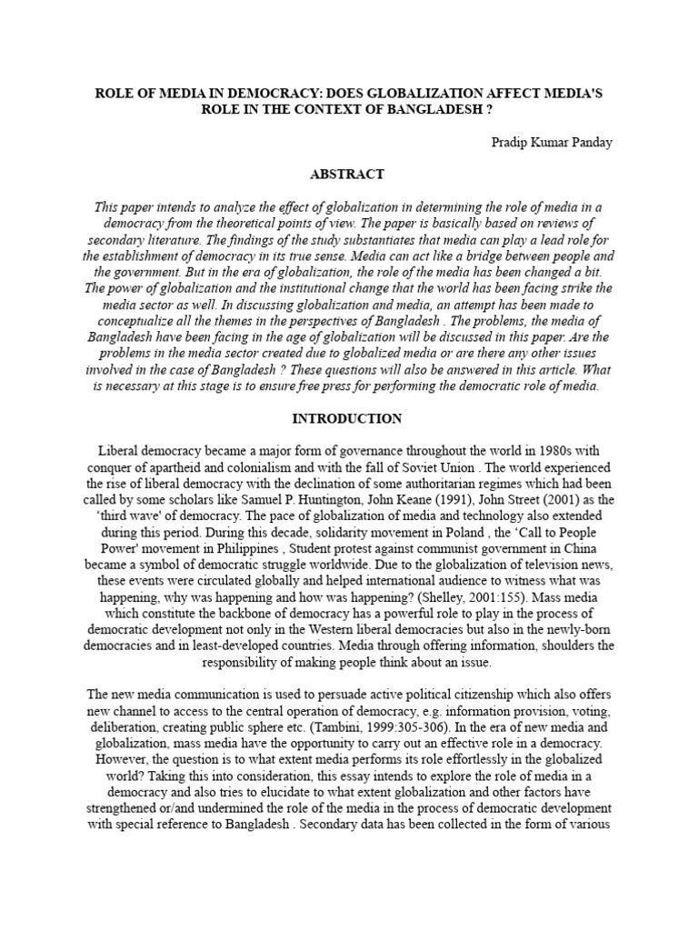 Role of Media in Democracy Does Globaliz | PDF | Globalization | Democracy