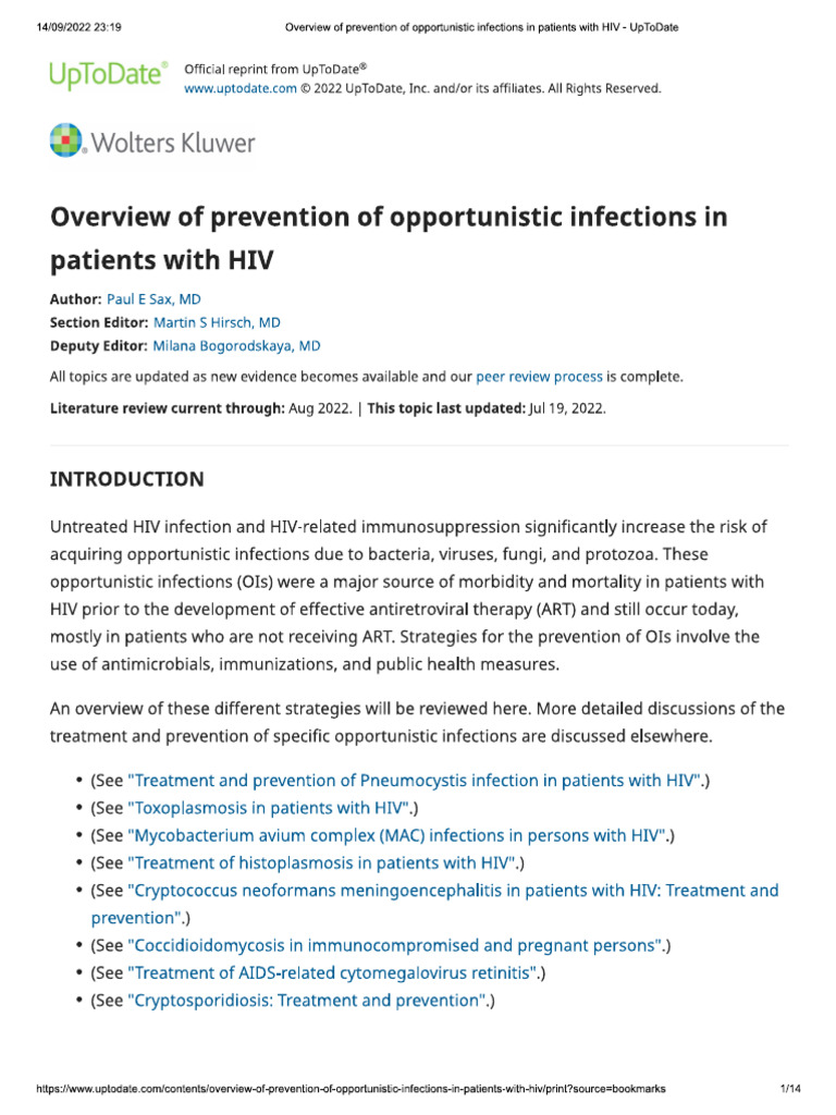 Overview of Prevention of Opportunistic Infections in Patients With HIV ...