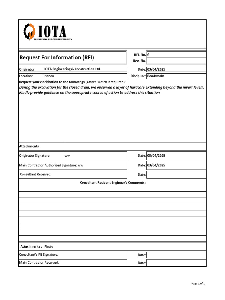 Logistics Improvement - Isanda Road-Request For Information No. 6 | PDF