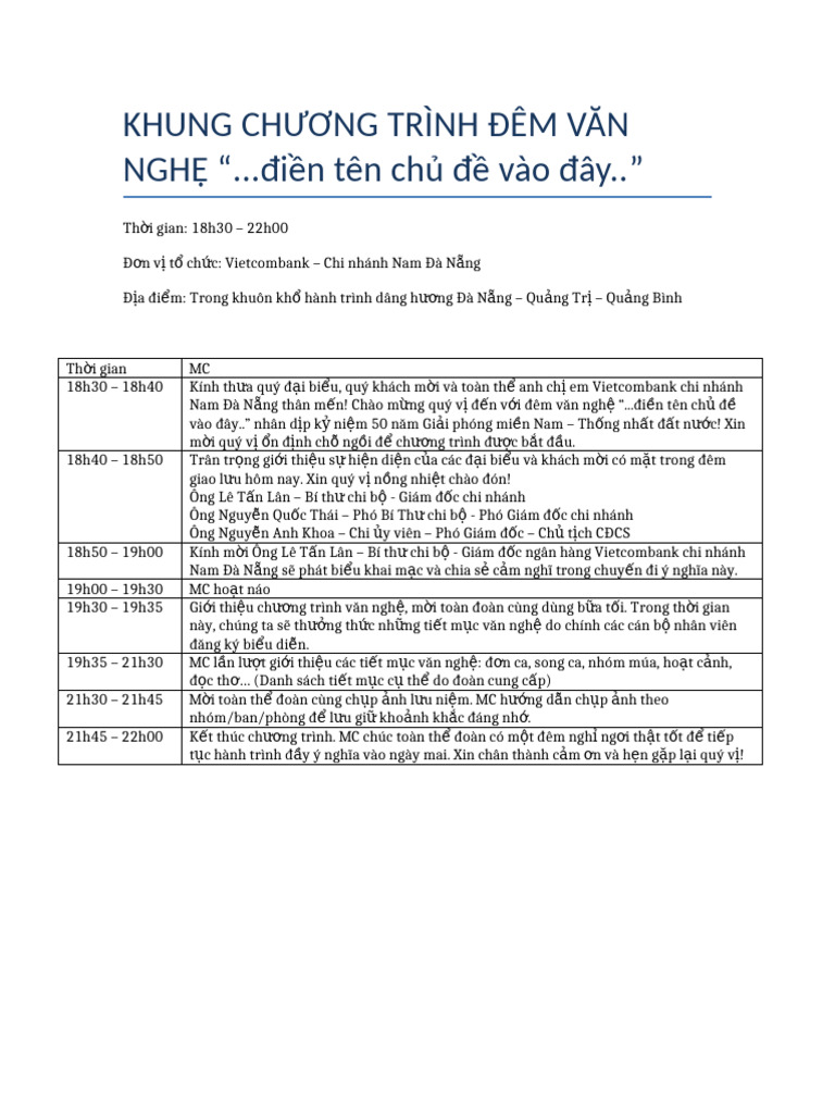 Khung Chuong Trinh Van Nghe Vietcombank | PDF