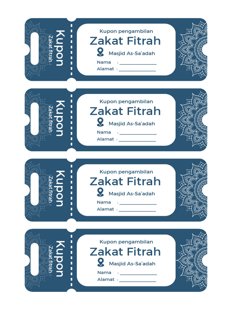 Biru Putih Ornamental Kupon Zakat Fitrah A4 Dokumen | PDF