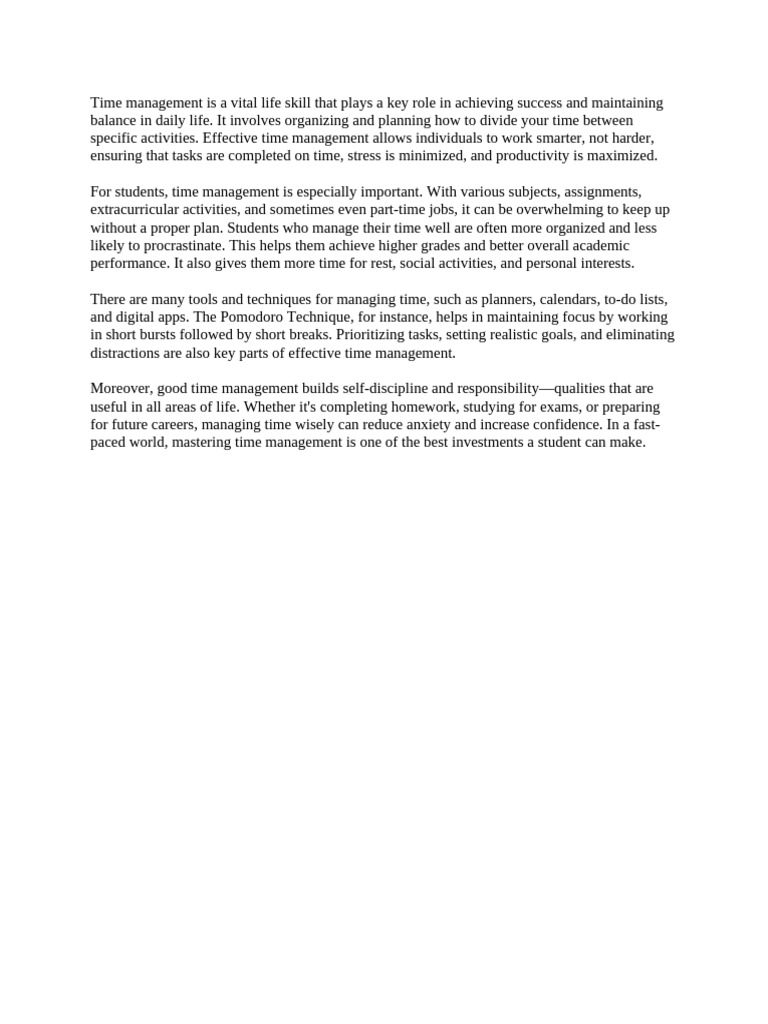 Time management is a vital life skill that plays a key role in ...