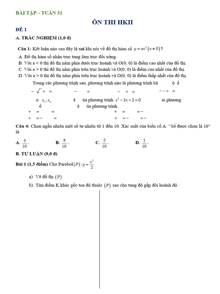BT TUẦN 31 - ÔN THI HKII (ĐỀ THAM KHẢO) | PDF