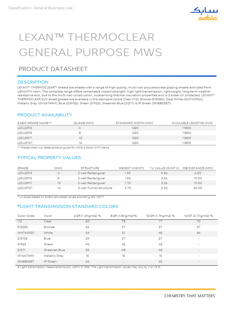 LEXAN THERMOCLEAR GENERAL MWS Datasheet India 2022 | PDF | Infrared ...