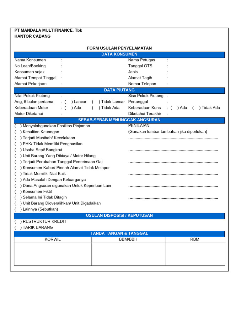Form Usulan Penyelamatan TB | PDF