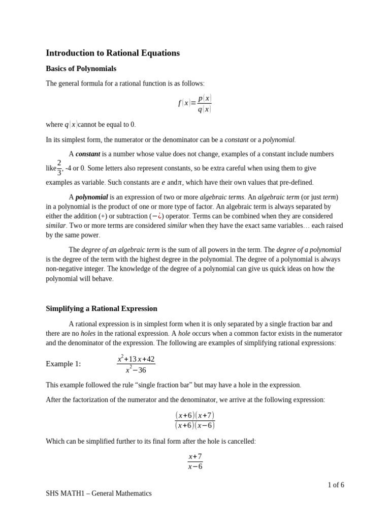 Introduction-to-Rational-Equations 3 | PDF | Polynomial | Rational Number
