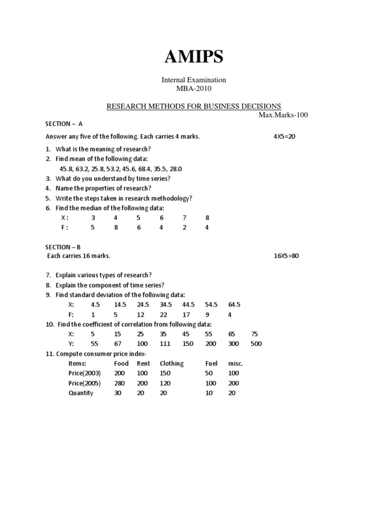 MBA Research Methods Exam Questions | PDF | Career & Growth