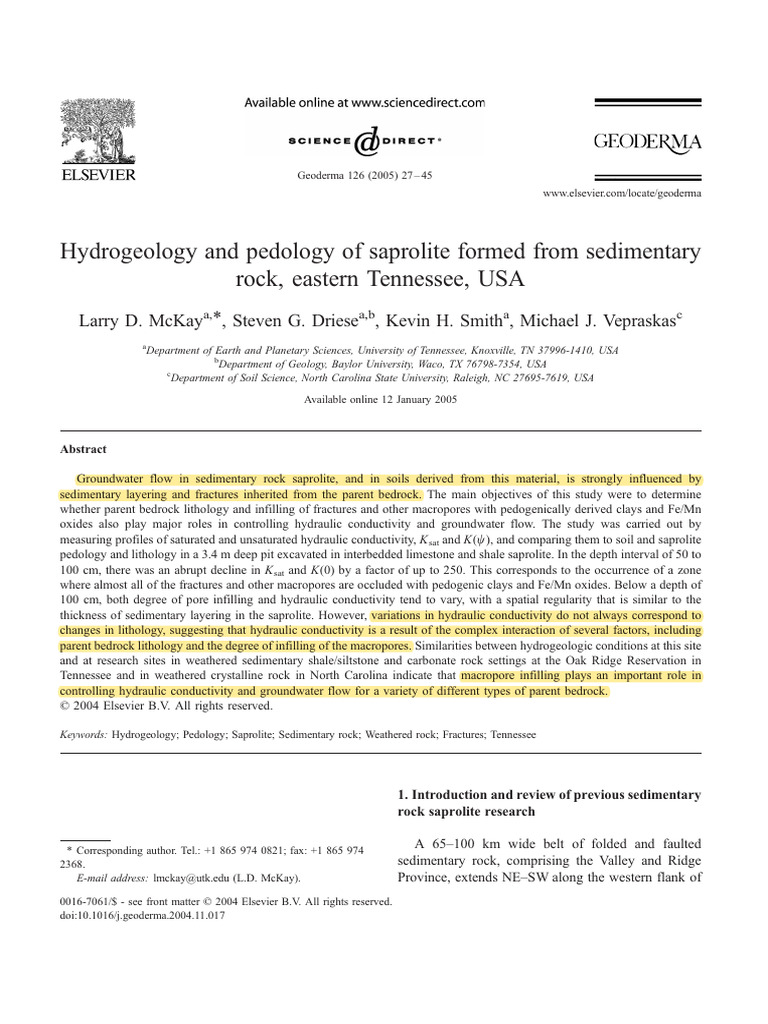 2005 Hydrogeology and Pedology of Saprolite Formed From Sedimentary ...