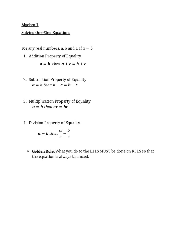 Alg 1 Lesson 2.2 Properties of Equality | PDF