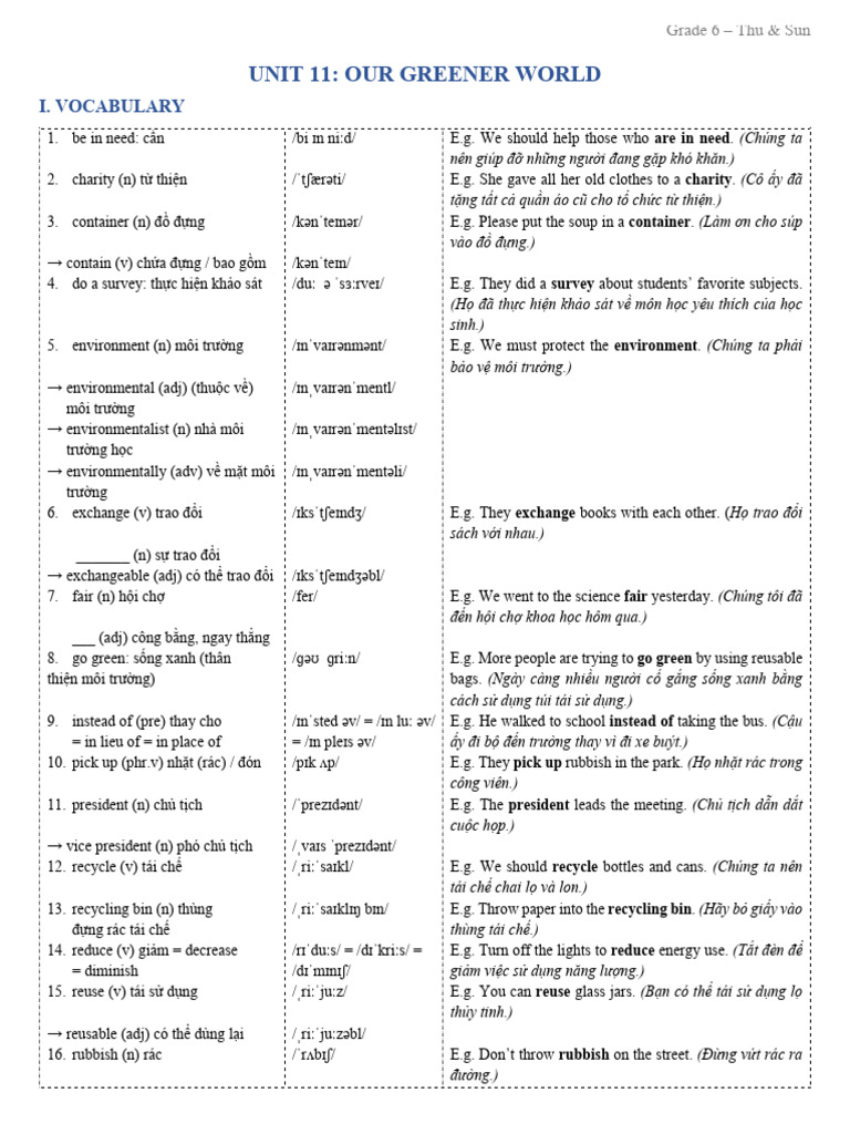 Unit 11 Global Success - Vocabulary | PDF