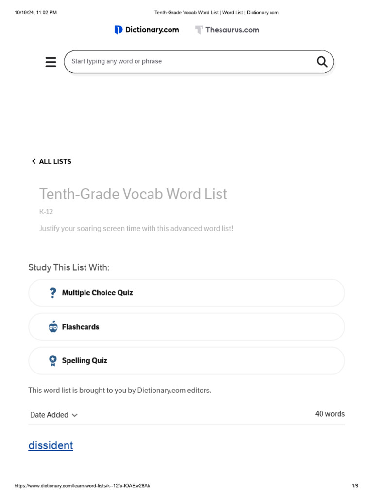 Tenth-Grade Vocab Word List - Word List | PDF | Adjective | Verb