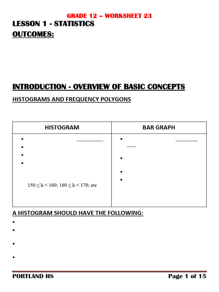 Grade 12 Statistics Worksheet Guide | PDF | Histogram | Skewness