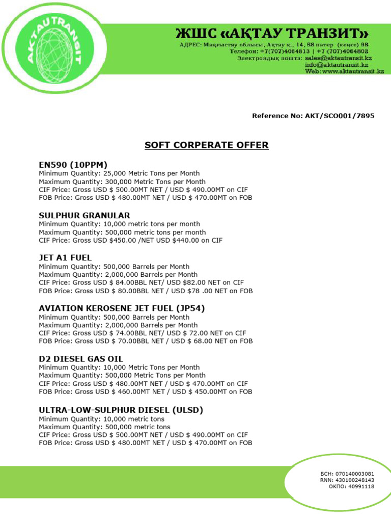 Monthly Fuel and Commodity Offer | PDF | Letter Of Credit | Receipt