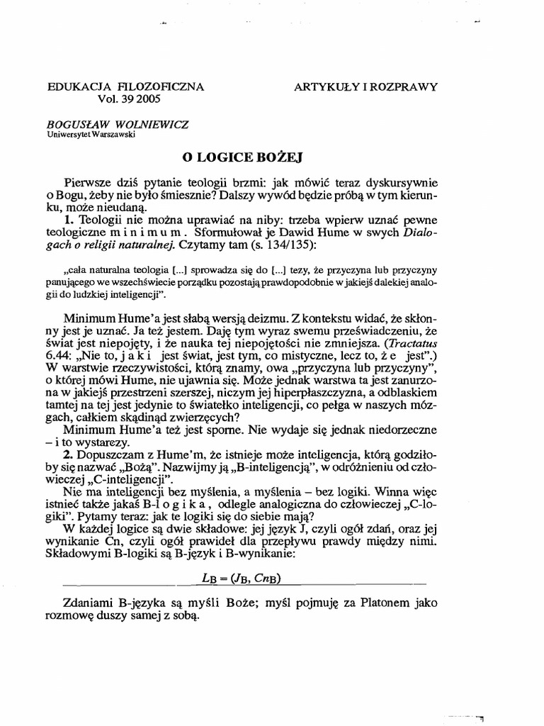 O Logice Bozej | PDF