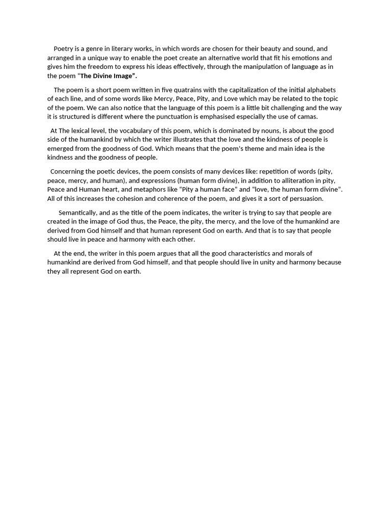 Analysis of "The Divine Image" Poem | PDF