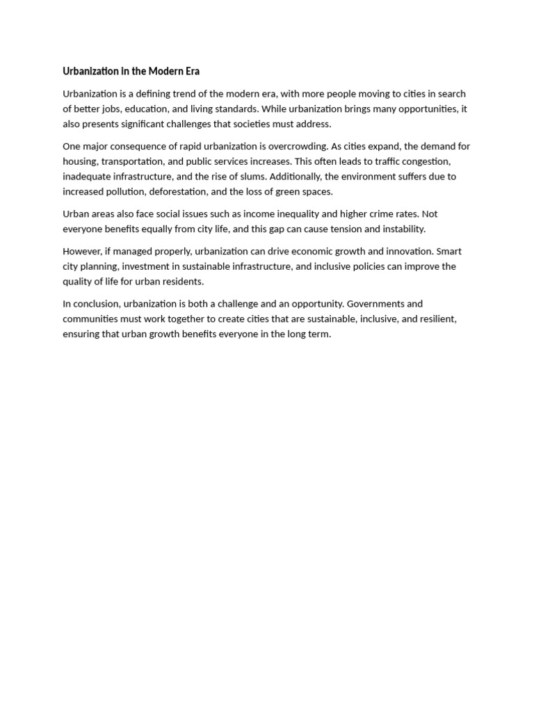 Urbanization in The Modern Era | PDF