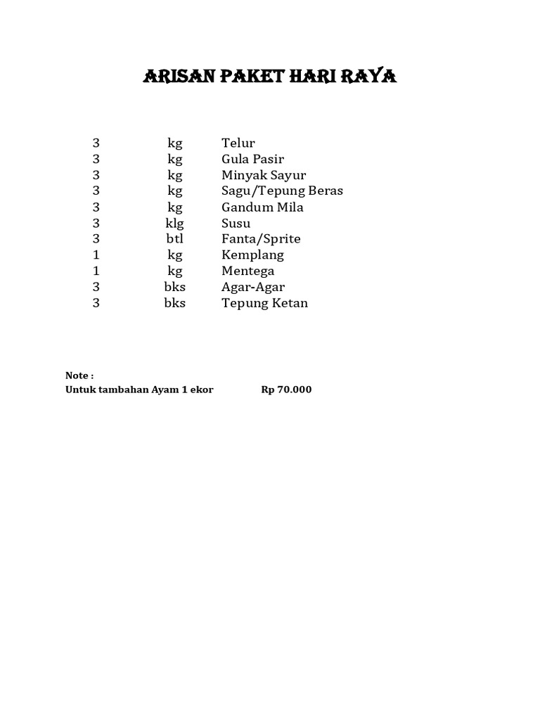 Arisan Paket Hari Raya | PDF