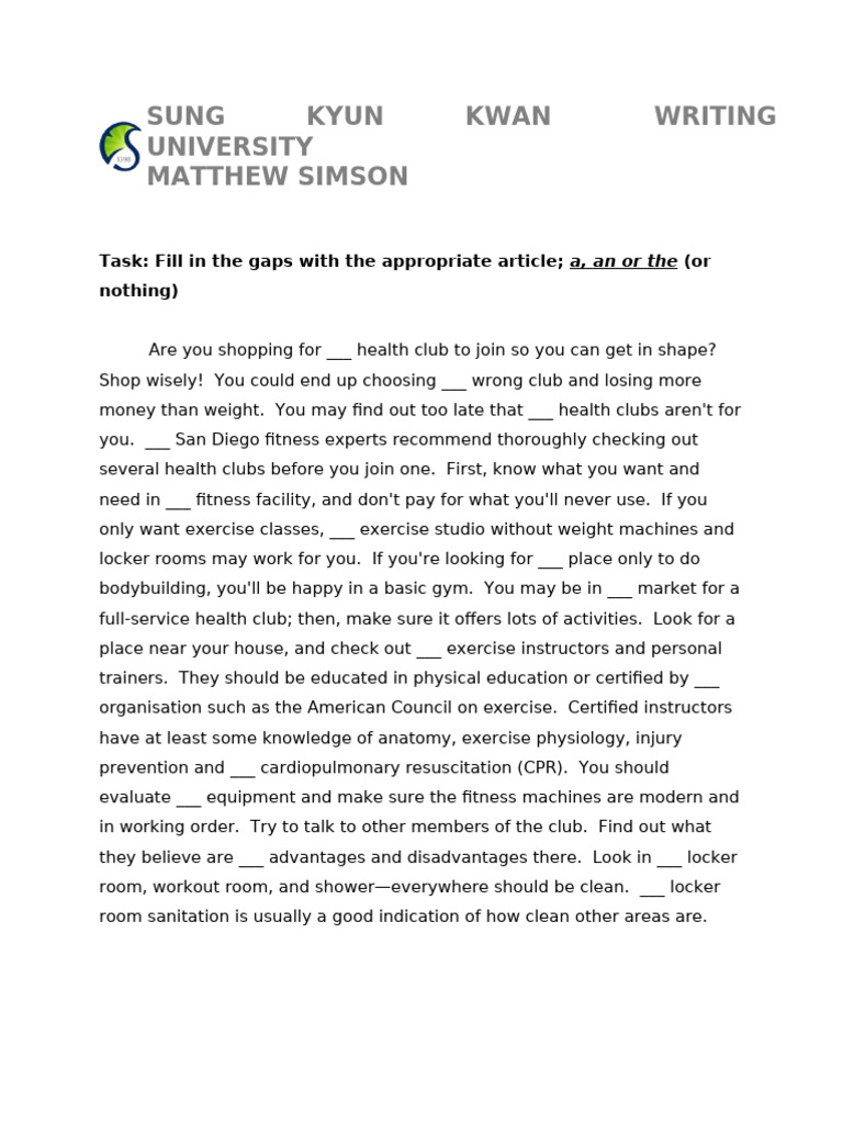 Articles Gap Fill | PDF