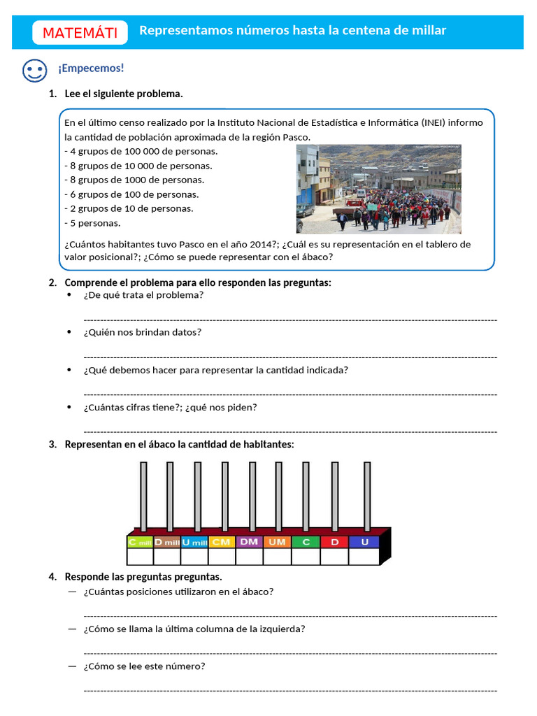 D2 A1 FICHA MAT. Representamos Números Hasta La Centena de Millar | PDF