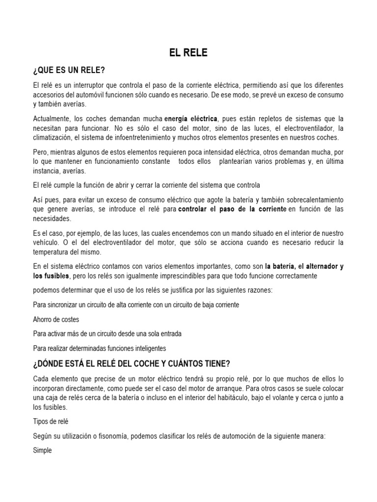 Electricidad Automotriz II EL RELE | PDF | Relé | Cambiar