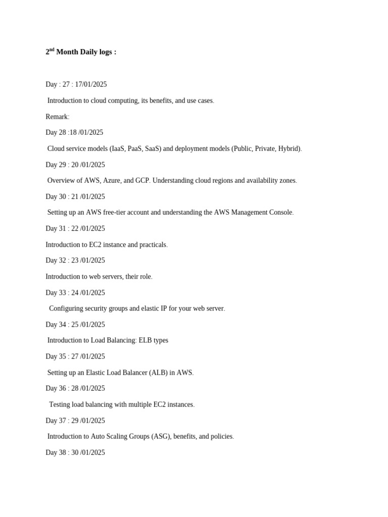 2nd Month Daily Log - Cloud Computing | PDF | Cloud Computing | Amazon ...