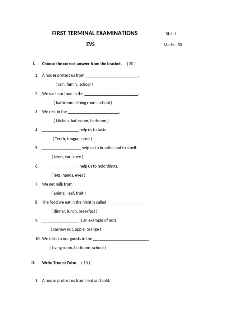 EVS STD 1 First Terminal Examination | PDF