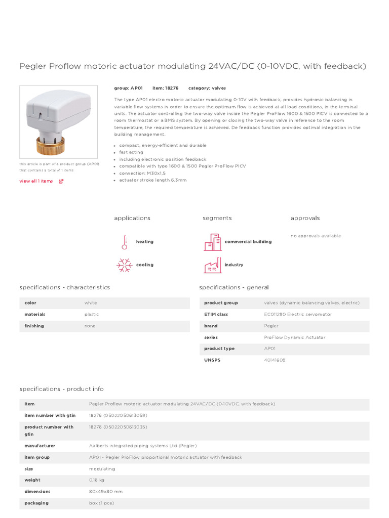 Pegler Proflow Motoric Actuator Modulating 24vacdc 010vdc With Feedback ...