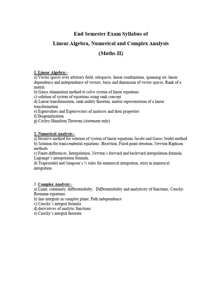 Linear Algebra & Numerical Analysis Syllabus | PDF