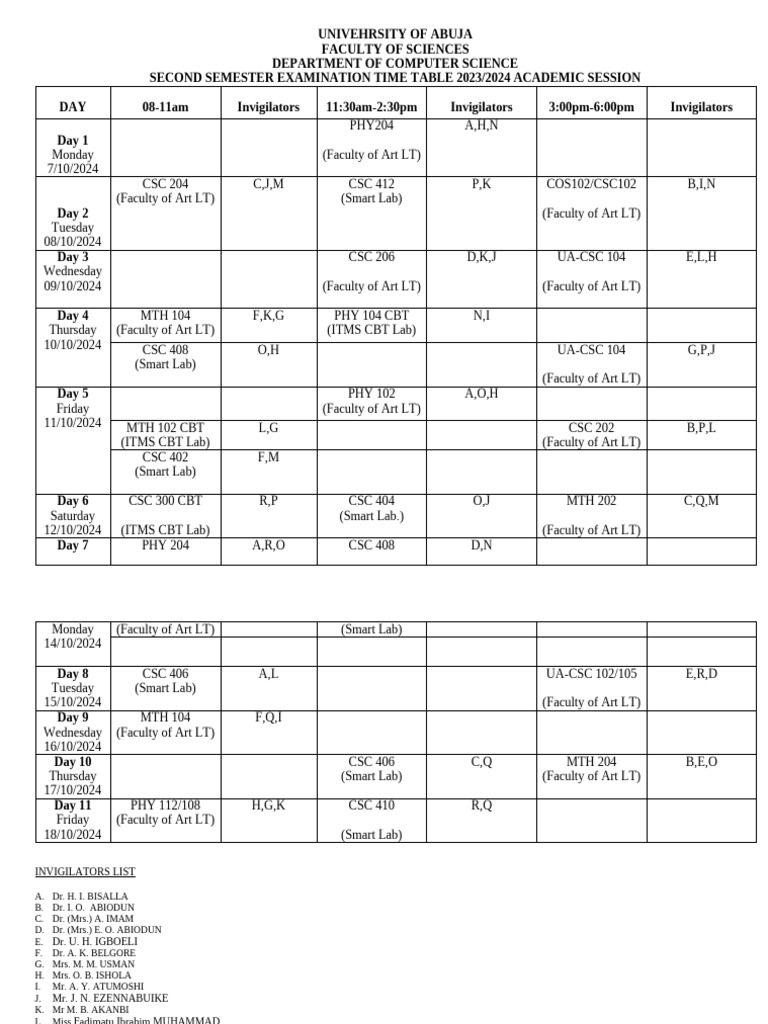 Second Semester Exam Timetable 2023/24 | PDF | Academic Term
