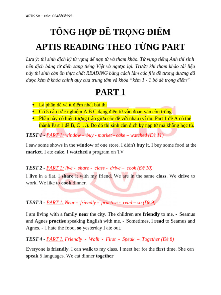 TỔNG-HỢP-ĐỀ-TRỌNG-ĐIỂM-APTIS-READING-THEO-TỪNG-PART (AutoRecovered) | PDF