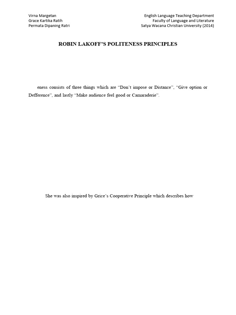 Robin Lakoff s Politeness Principles (1) | PDF | Human Communication ...