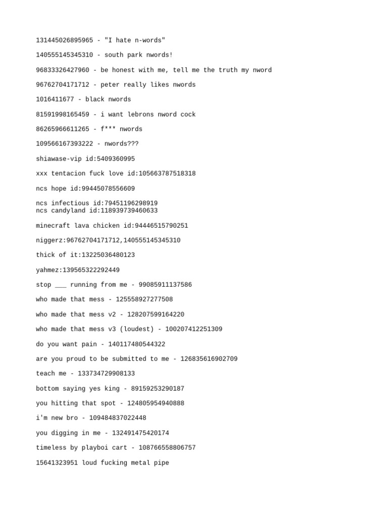 Roblox N-Word and Sound IDs List | PDF